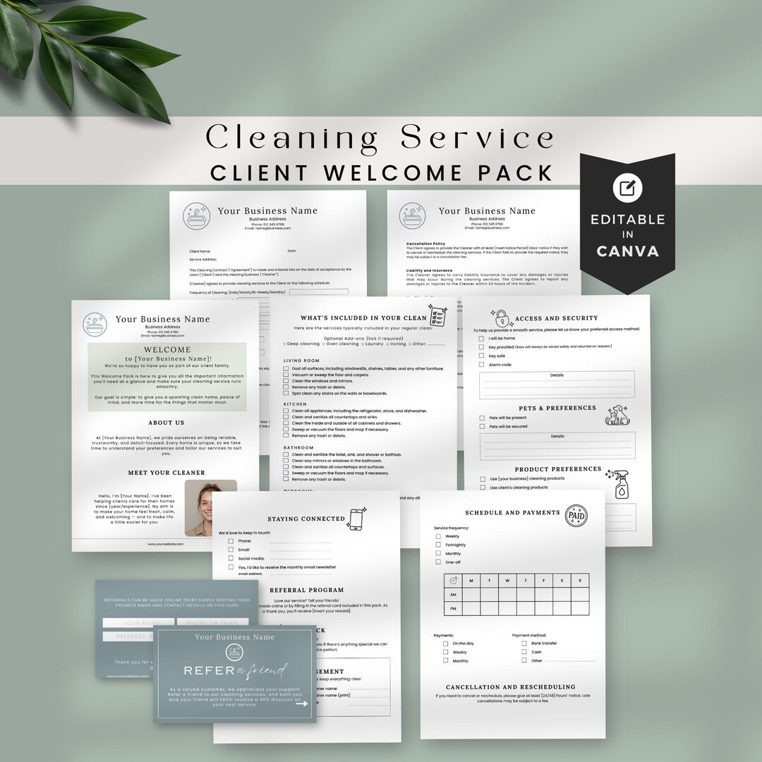 Cleaning Business Forms, Client Welcome Pack for Domestic Service and ...