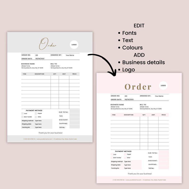 Custom Order Form Canva Template for Small Business, Editable Purchase ...
