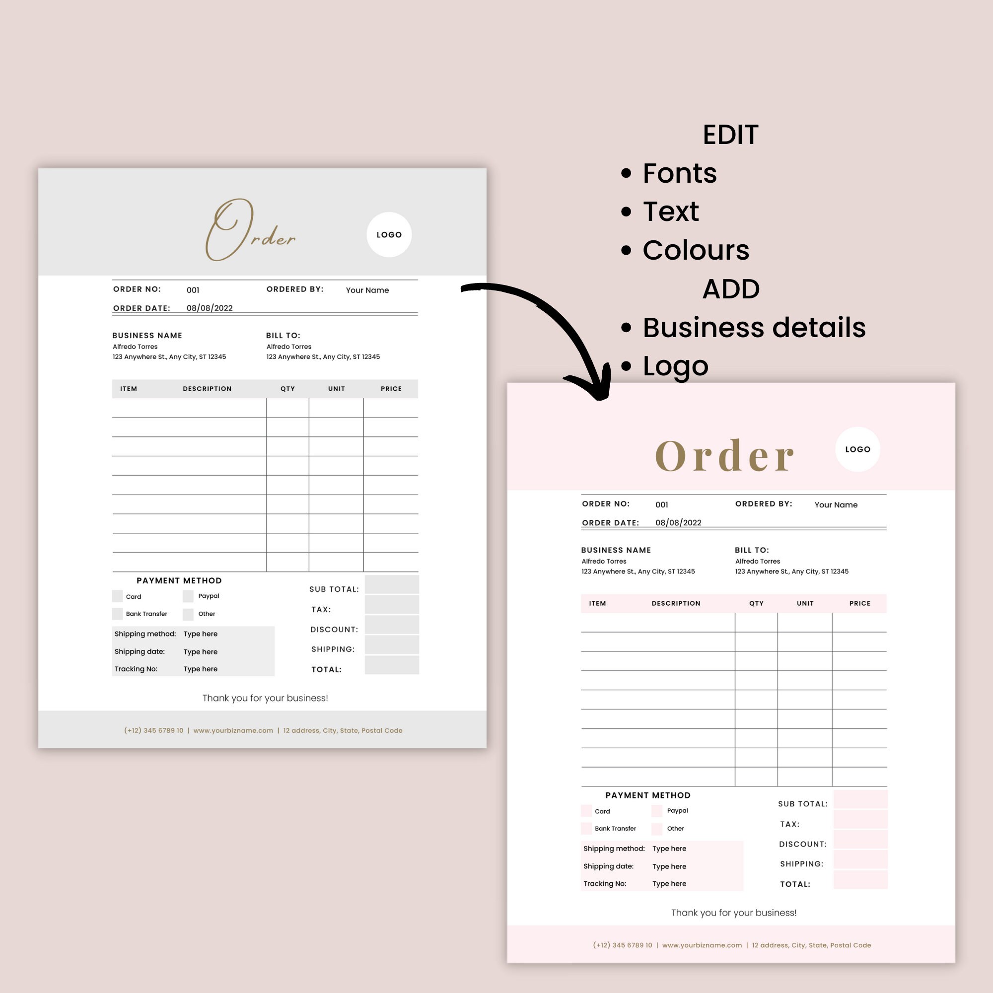 Custom Order Form Canva Template for Small Business, Editable Purchase ...