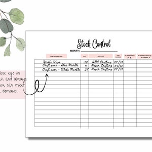 Stock Control Template, Inventory Management PDF Printable Record Sheet ...