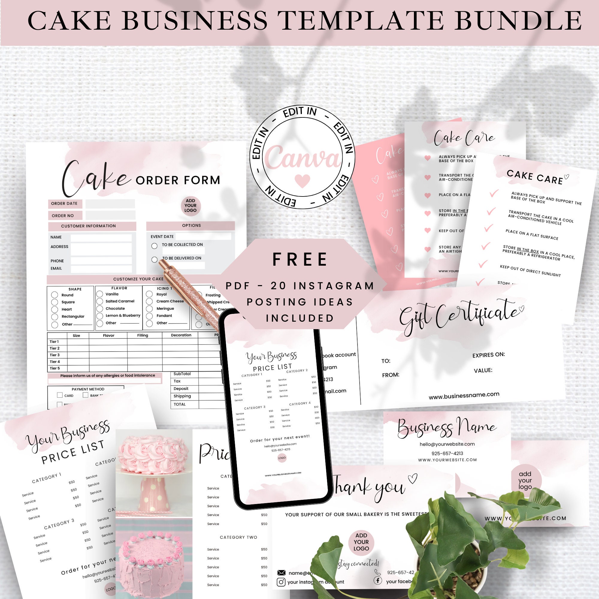 Bakery Branding Kit, Canva Business Templates for Cake Business, Cake ...