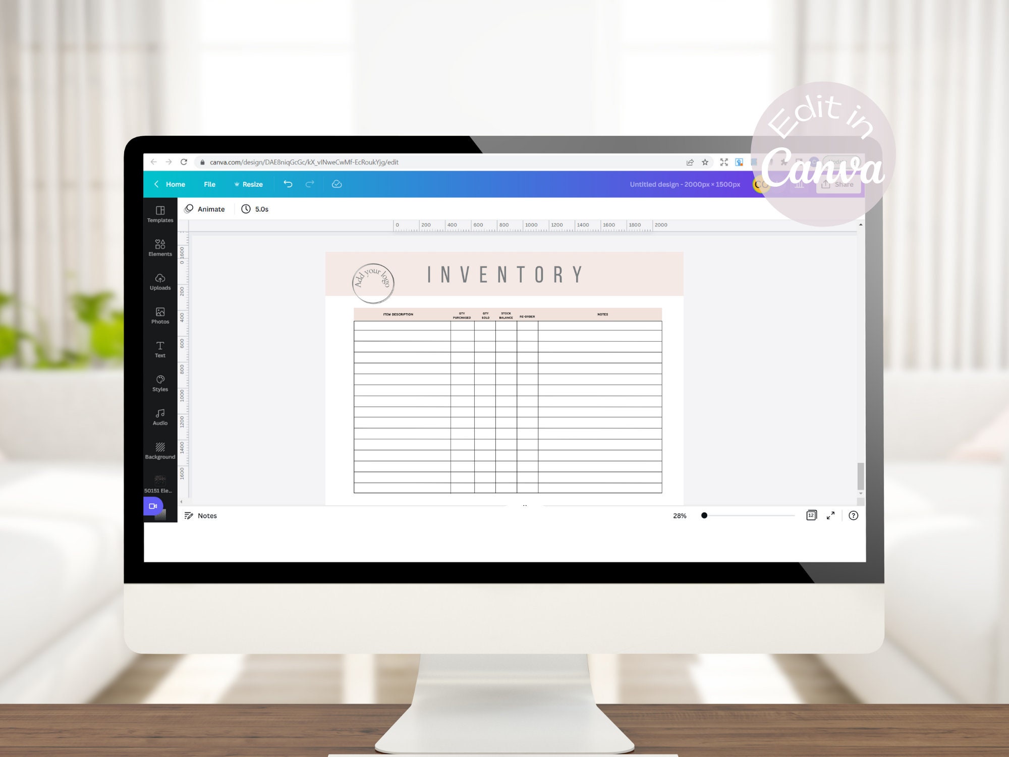 Editable Inventory Tracker, Printable Business Inventory Record ...