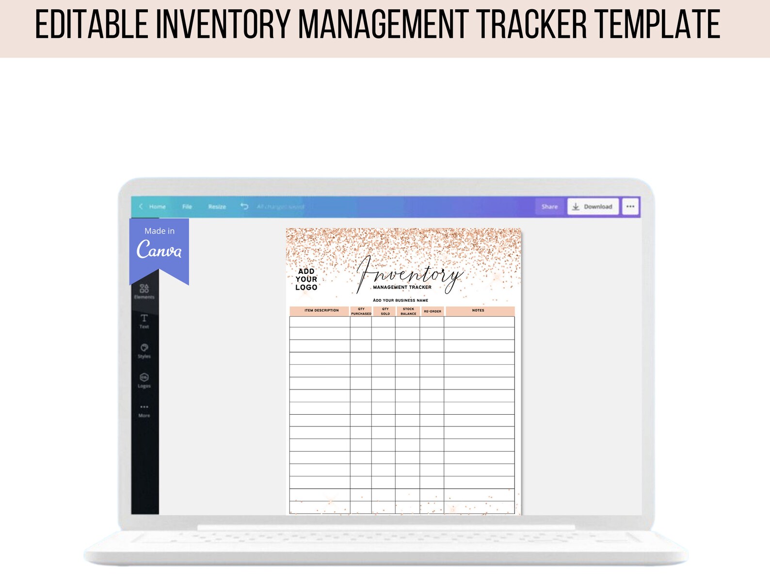 Editable Inventory Tracker, Printable Business Inventory Record ...