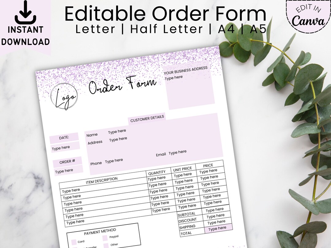 Beauty Branding Editable Order Form Template, Order Form Canva Template ...