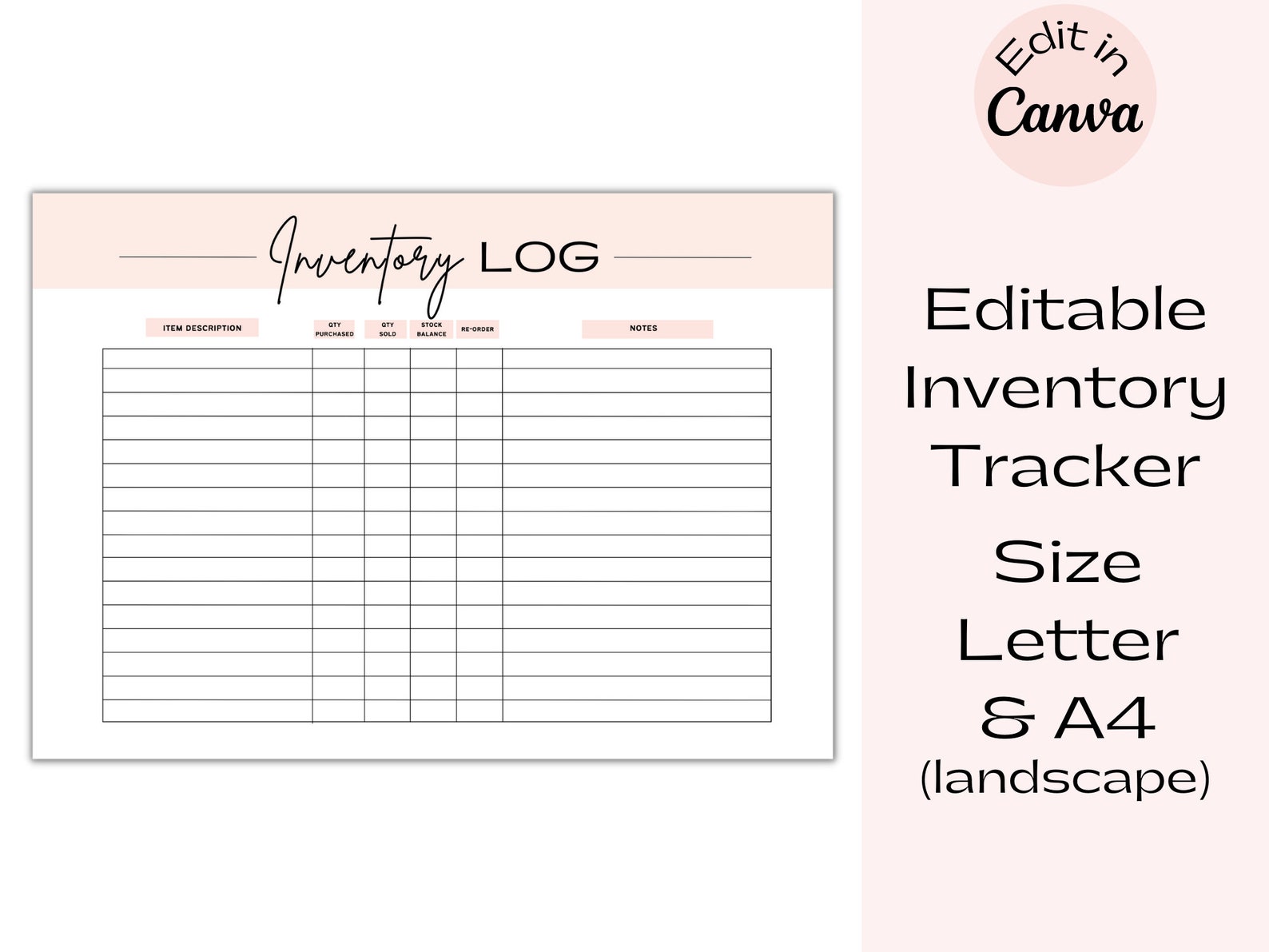 Editable Inventory Tracker, Printable Business Inventory Record ...
