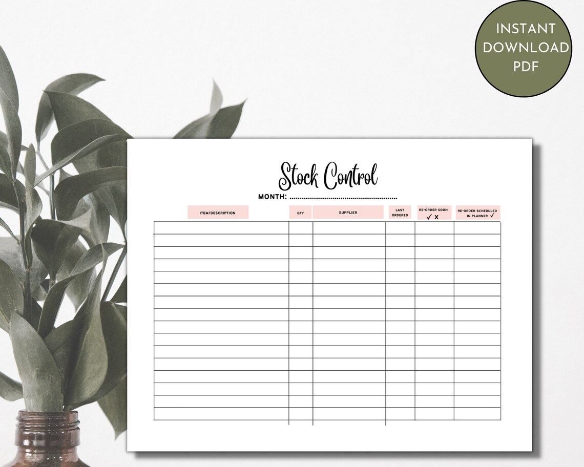 Stock Control Template, Inventory Management PDF Printable Record Sheet ...