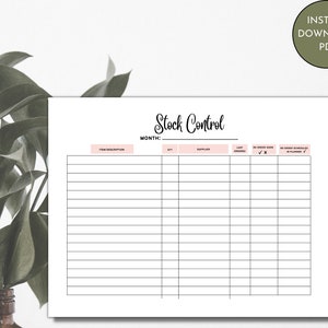 Stock Control Template, Inventory Management PDF Printable Record Sheet ...