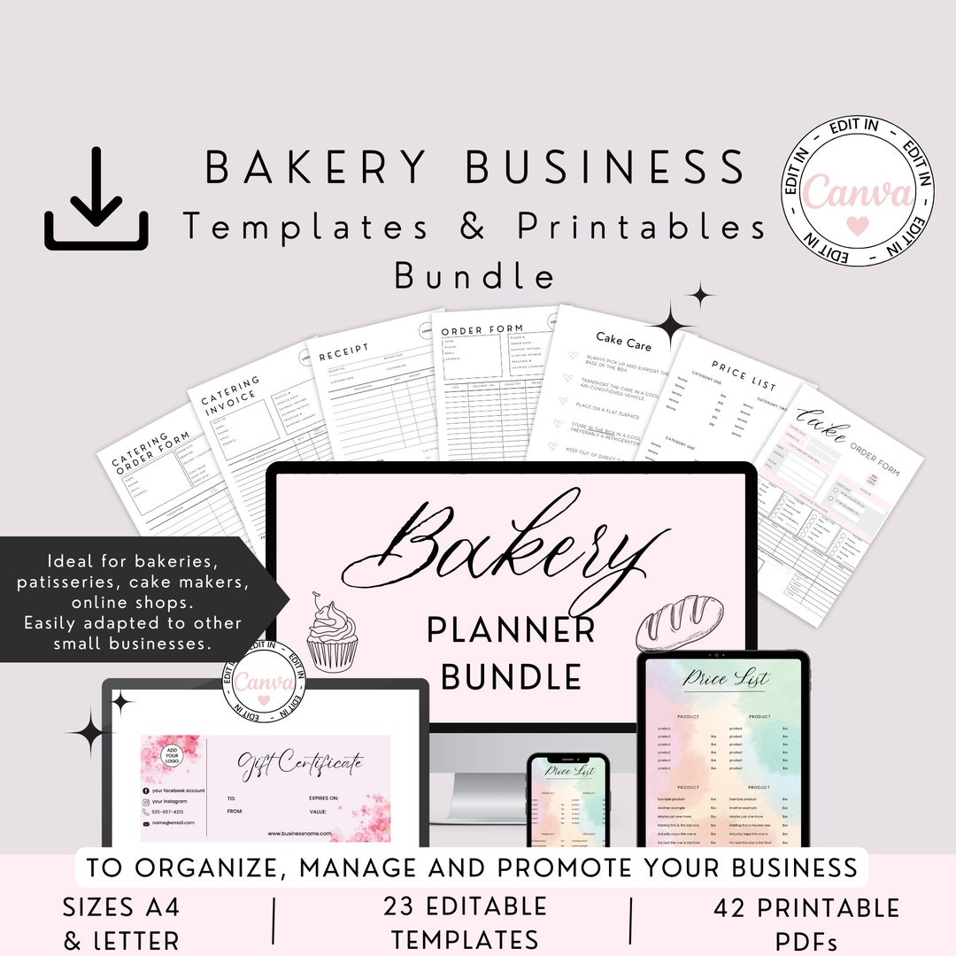 Bakery Business Planner Bundle, Home Bakery Business Forms Pack ...