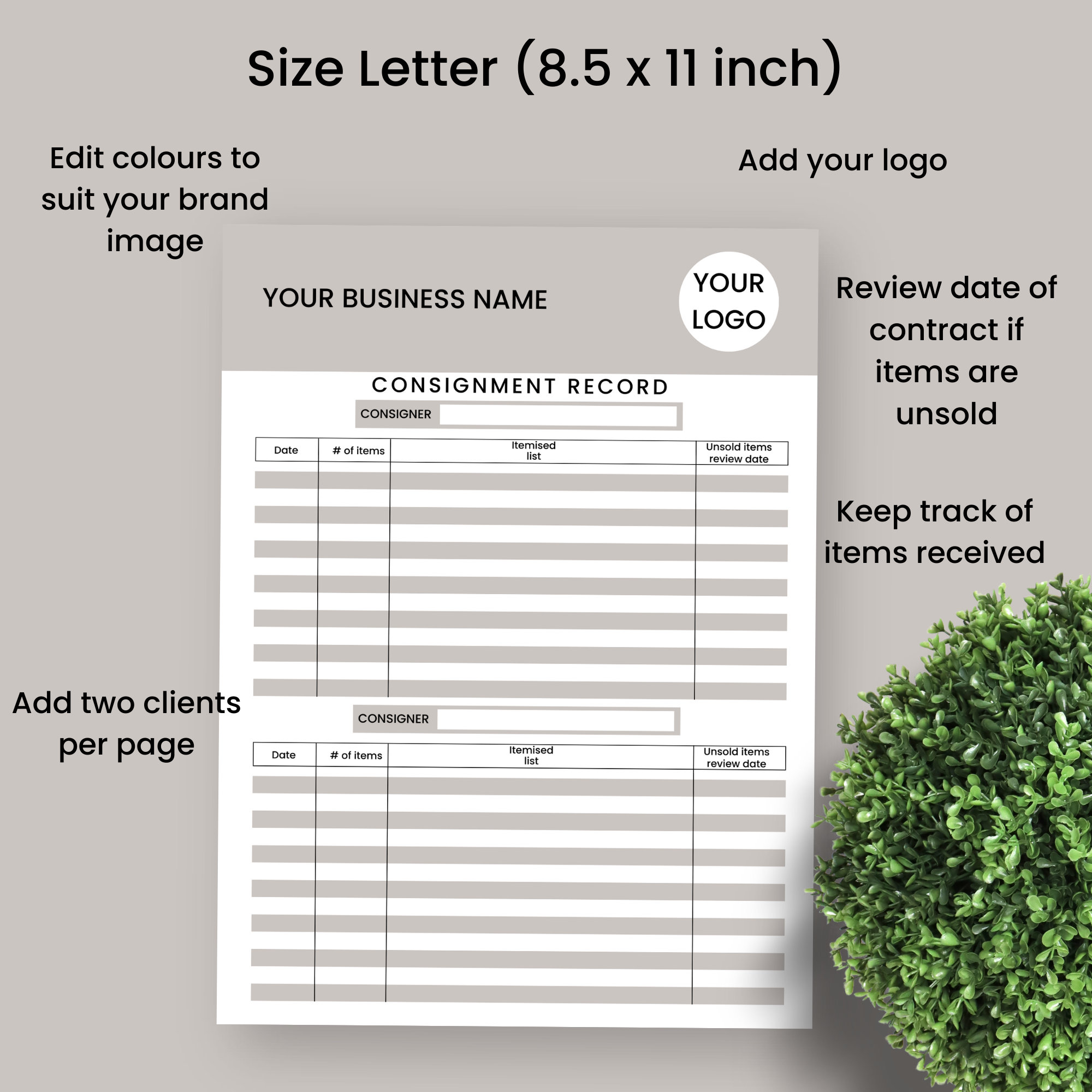 Consignment Record Sheet, Neutral Editable Reseller Consignment Log ...