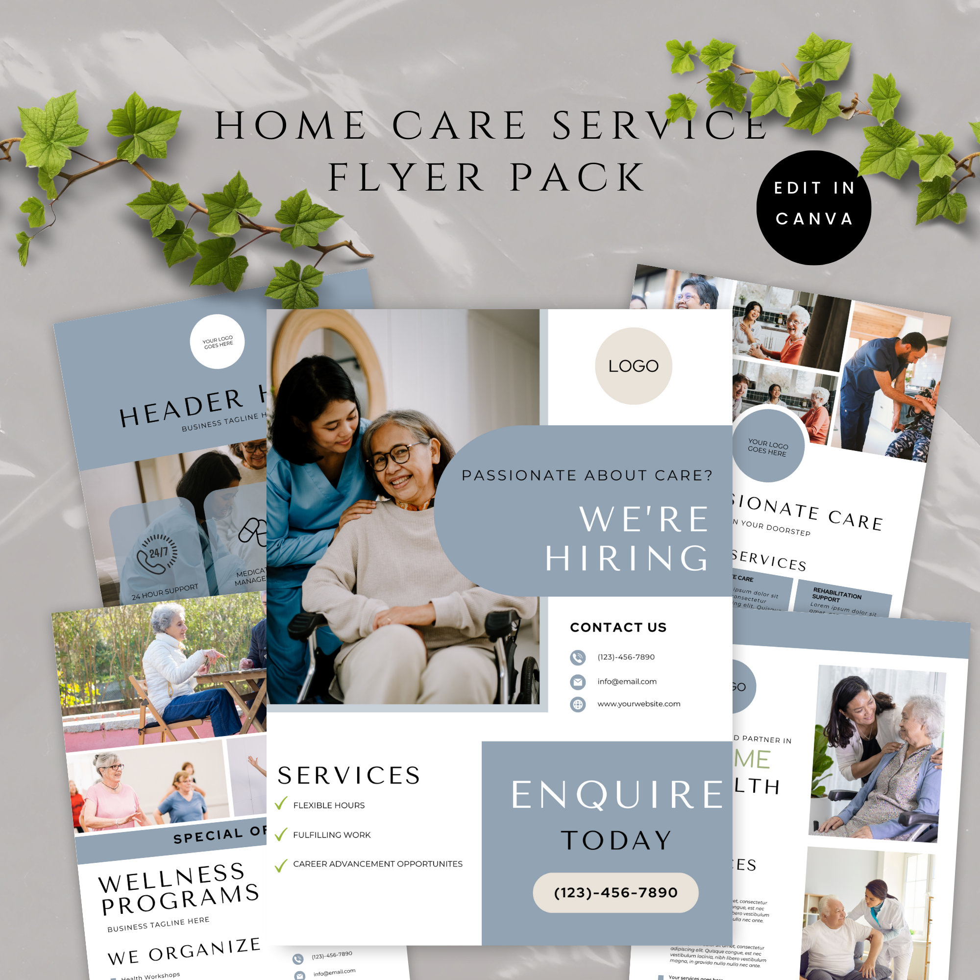 Home Care Service Flyers Pack, Flyers Templates for at Home Caregiver ...