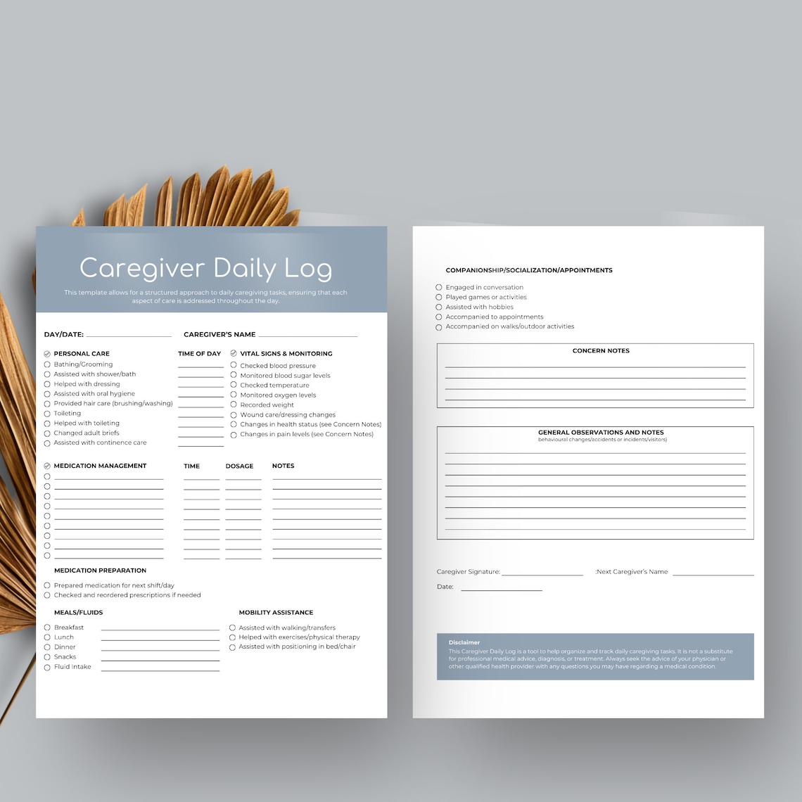 Daily Checklist for Elderly Care, Editable Caregiver Printable Record ...