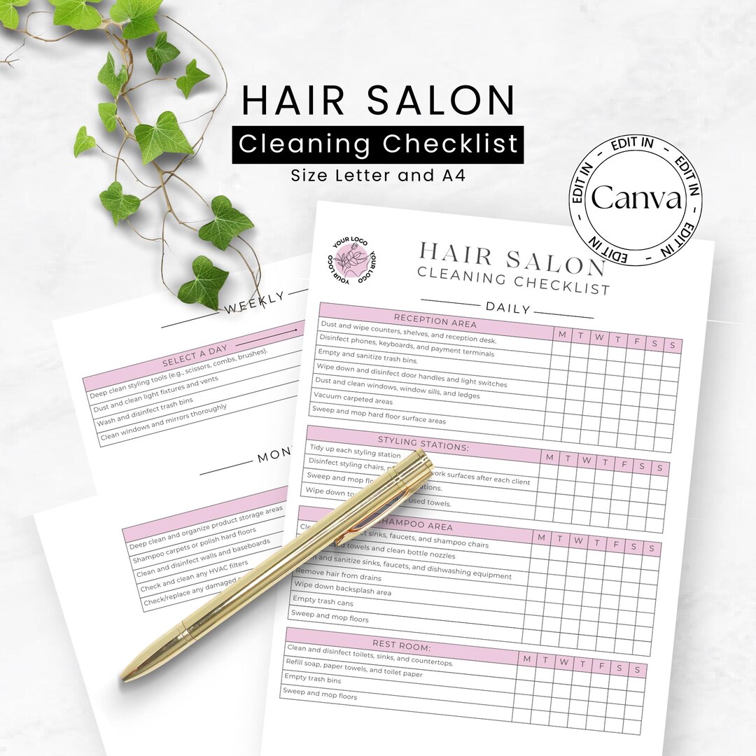 Hair Salon Cleaning Checklist Template, Editable Cleaning Rota for ...