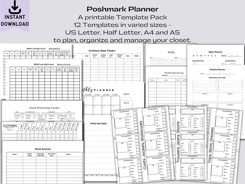 Poshmark Planner | Printable PDF Record Sheets | Reseller Organization ...