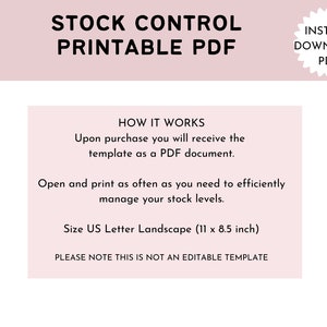 Stock Control Template, Inventory Management PDF Printable Record Sheet ...