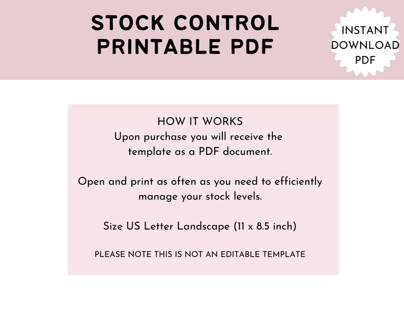 Stock Control Template, Inventory Management PDF Printable Record Sheet ...