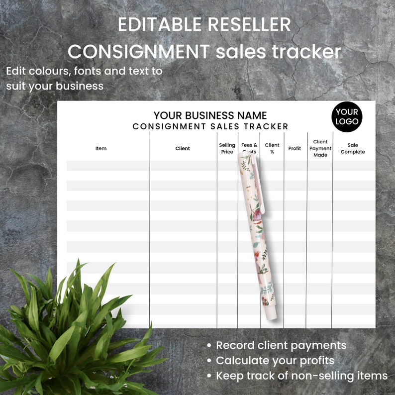 Consignment Sales Tracker Template, Editable Reseller Consignment Log ...