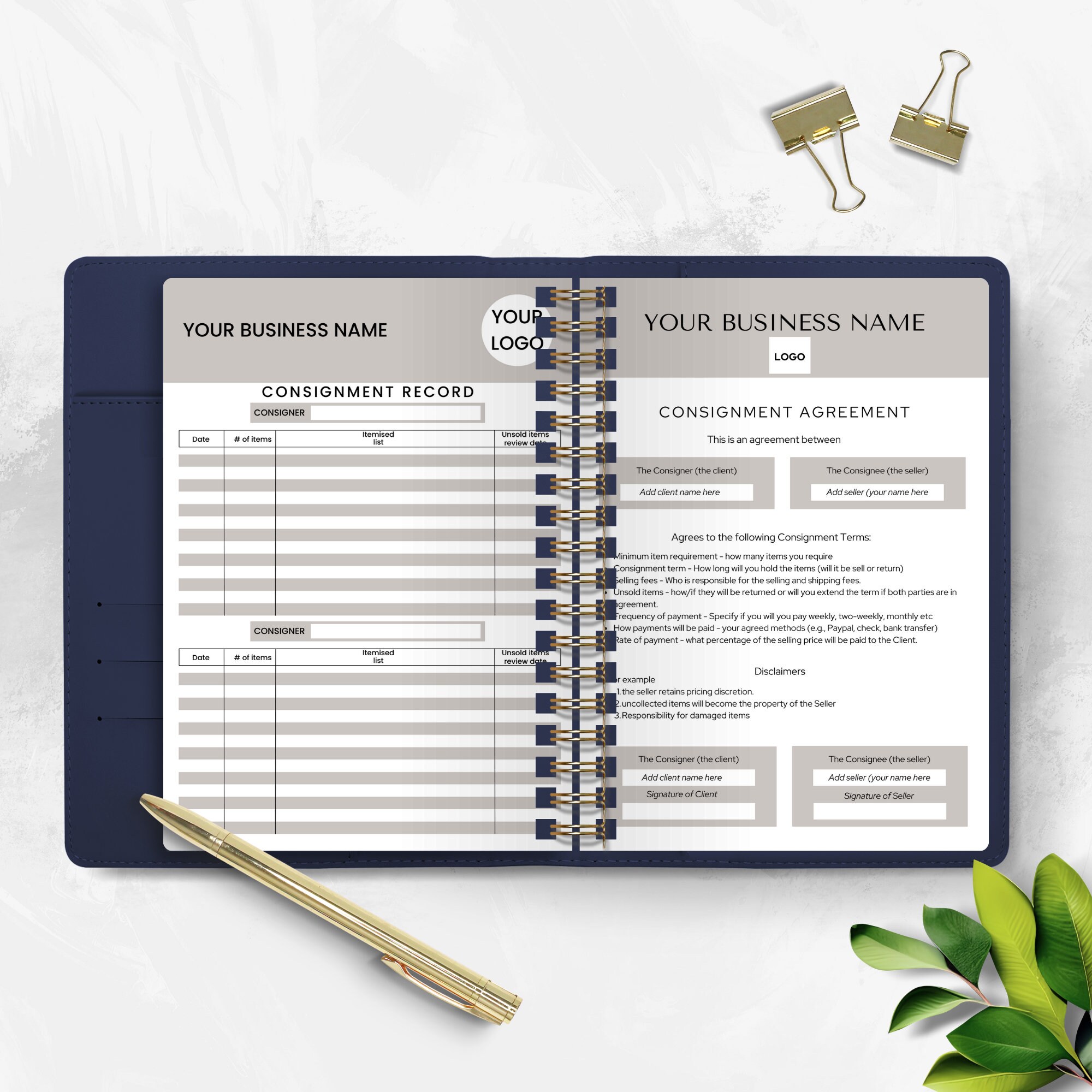 Neutral Editable Consignment Record - Keeping Pack, Agreement, Sales ...