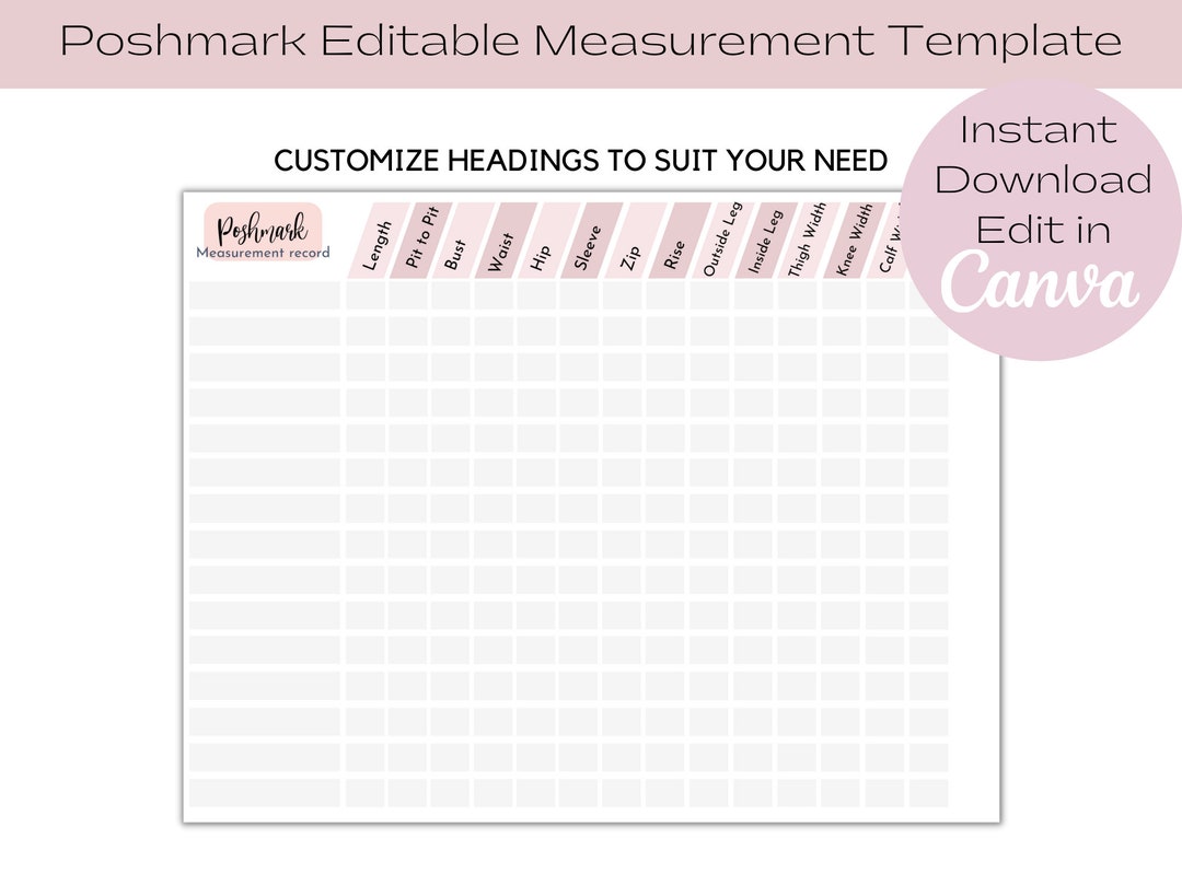 Poshmark Editable Measurement Template | Record of Measurements ...
