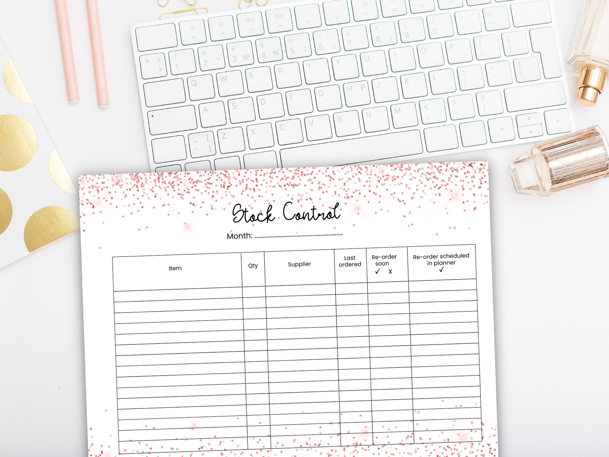 Pink Glitter Editable Stock Control Template, Inventory Management ...