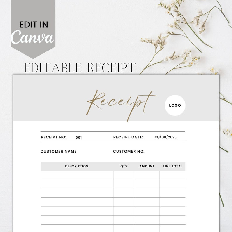 Editable Business Sales Receipt Template, Customizable and Printable ...