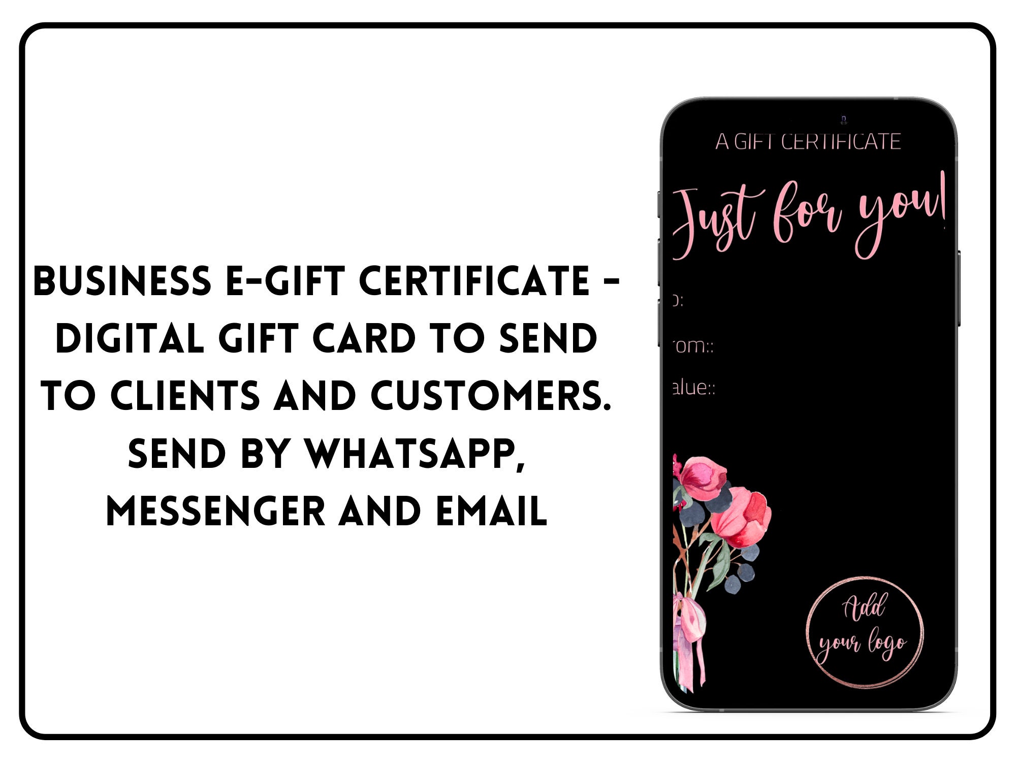 Business E-gift Certificate Template. Add Your Log. Virtual Gift Card ...