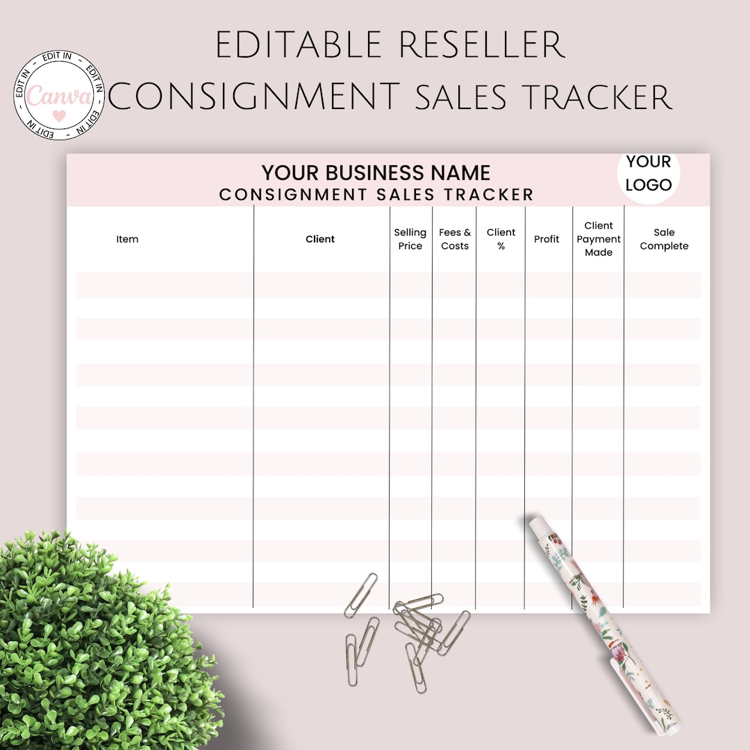 Consignment Sales Tracker Template, Editable Reseller Consignment Log ...