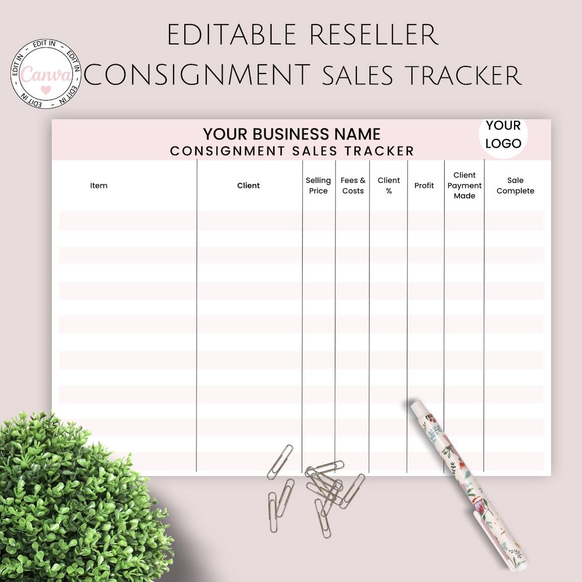 Consignment Sales Tracker Template, Editable Reseller Consignment Log ...