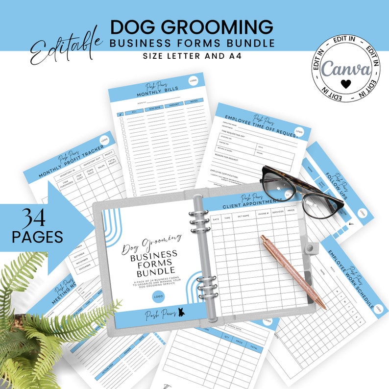 Editable Dog Grooming Business Form Bundle, Dog Groom Service Branding ...