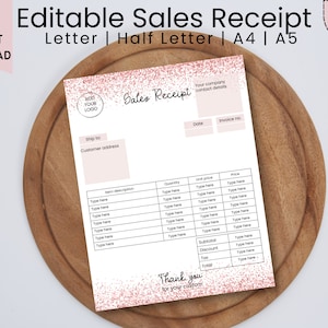 Pink Glitter Editable Business Sales Receipt Template, Business Receipt ...