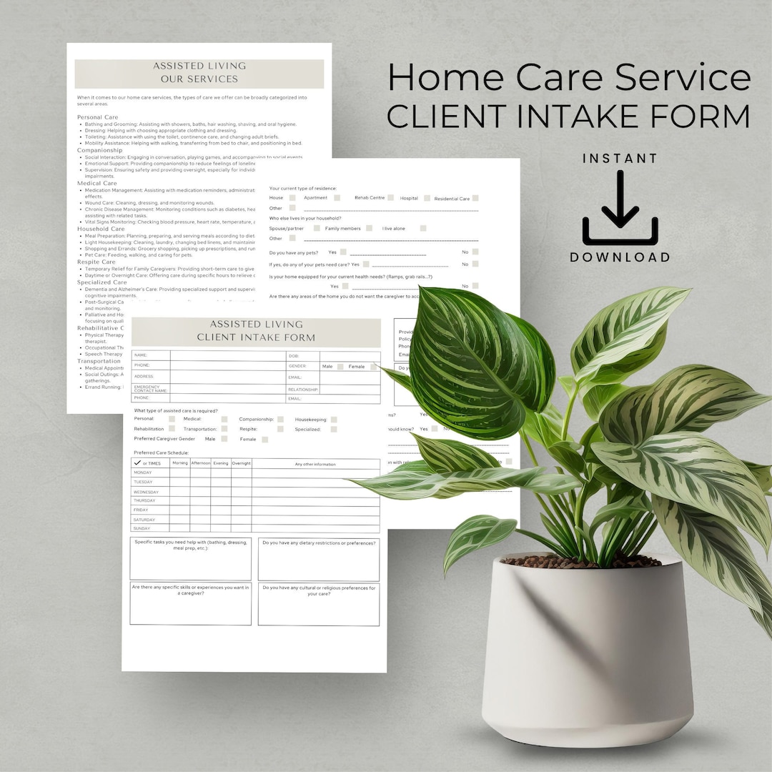 Home Care Service Client Intake Form, Assisted Living Assessment Form ...