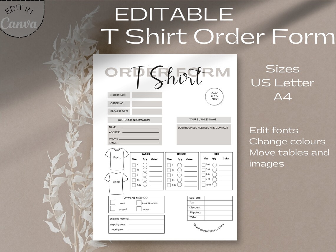 T-shirt Order Form Template, Editable T Shirt Order Form Canva Template ...