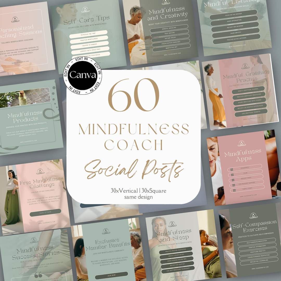 Mindful Coach Social Bundle, Mindfulness Coach Instagram Templates ...