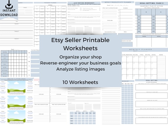 Etsy Seller Printable Worksheets to Organize Analyse and Set - Etsy