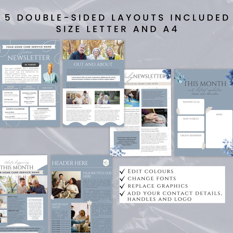 Home Care Service Newsletter Pack, Home Care Flyer Templates, Assisted ...