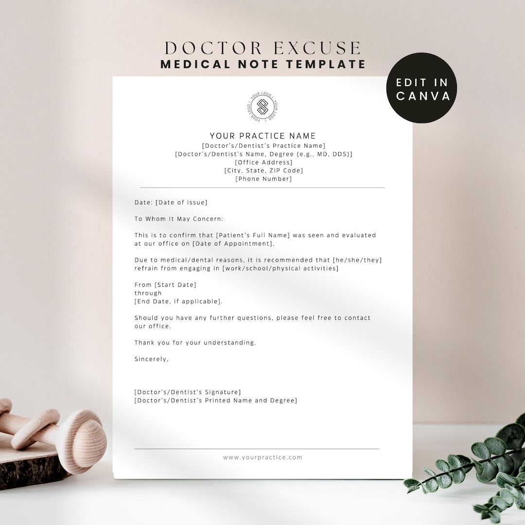 Dentist / Doctor Excuse Note for Work, Doctor Excuse Note for School ...