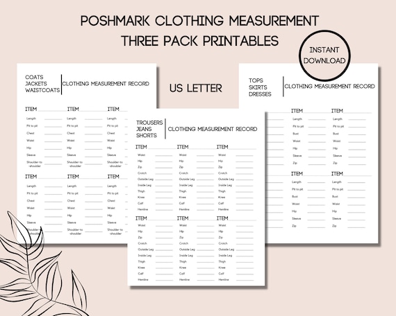 Poshmark Template Record of Measurements Three Pack - Etsy
