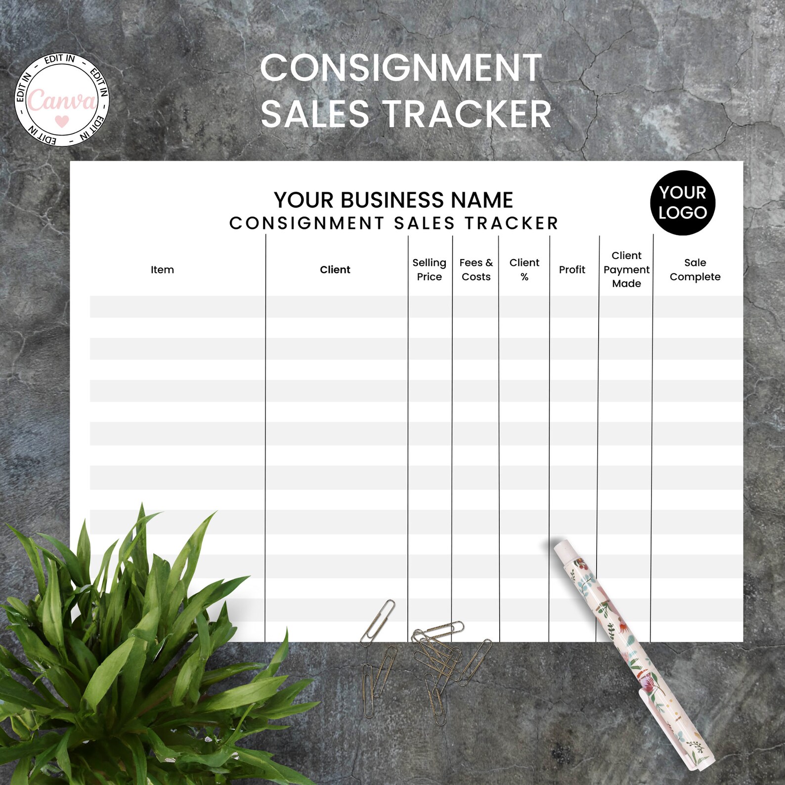 Consignment Sales Tracker Template, Editable Reseller Consignment Log ...