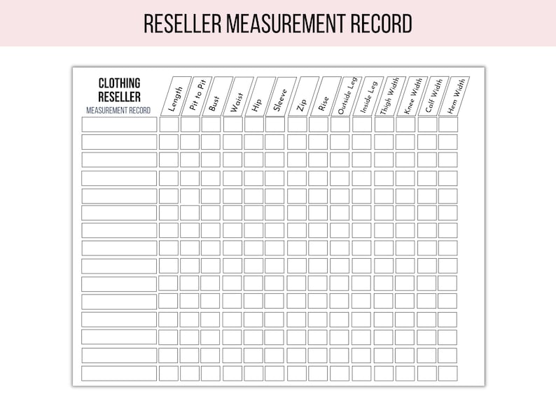 Printable Clothing Measurement Template | Reseller Measuring Record ...