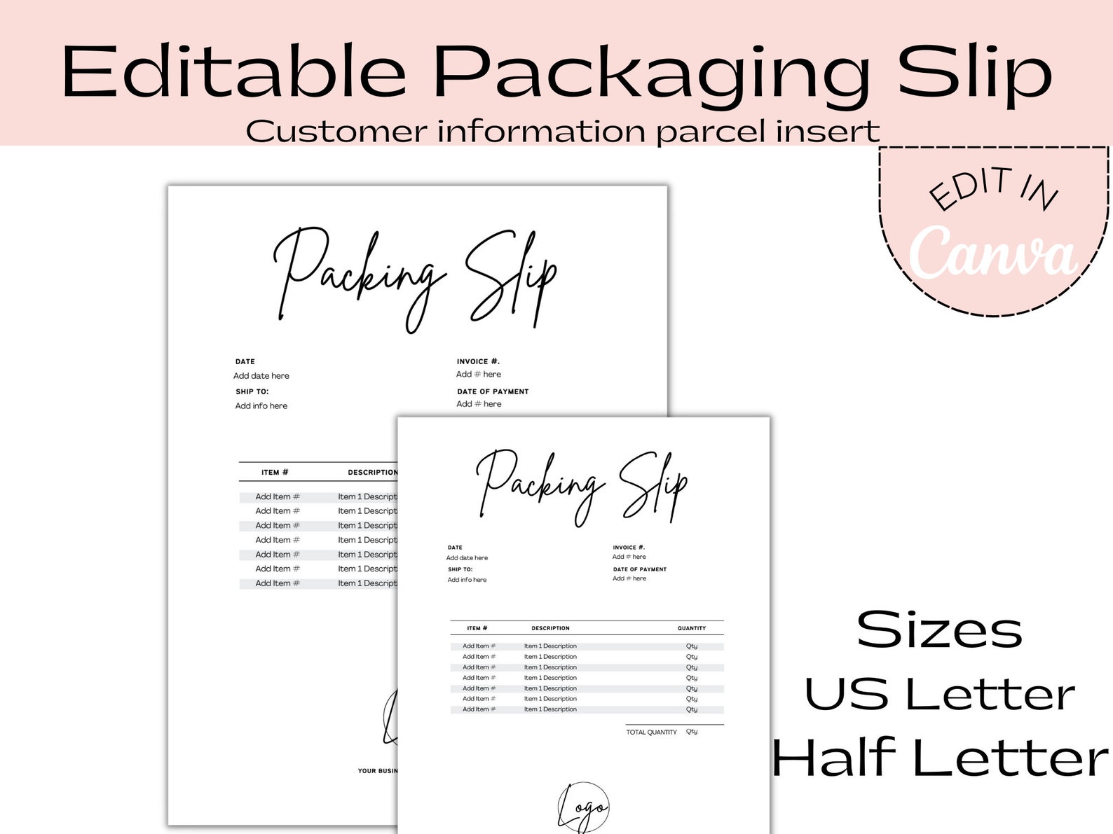 Minimalist Editable Packing Slip Template, Editable Delivery Note ...
