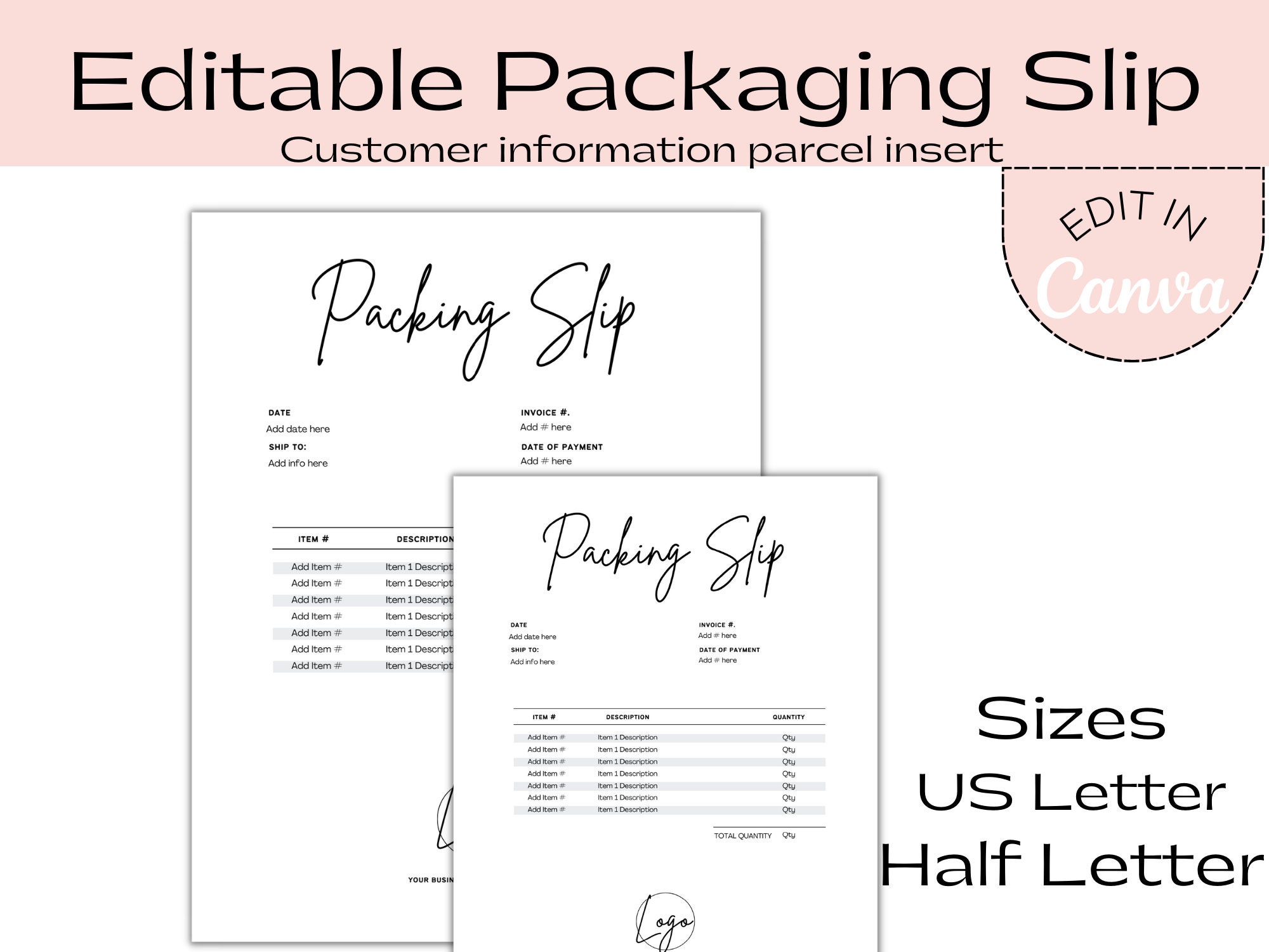 Minimalist Editable Packing Slip Template, Editable Delivery Note ...