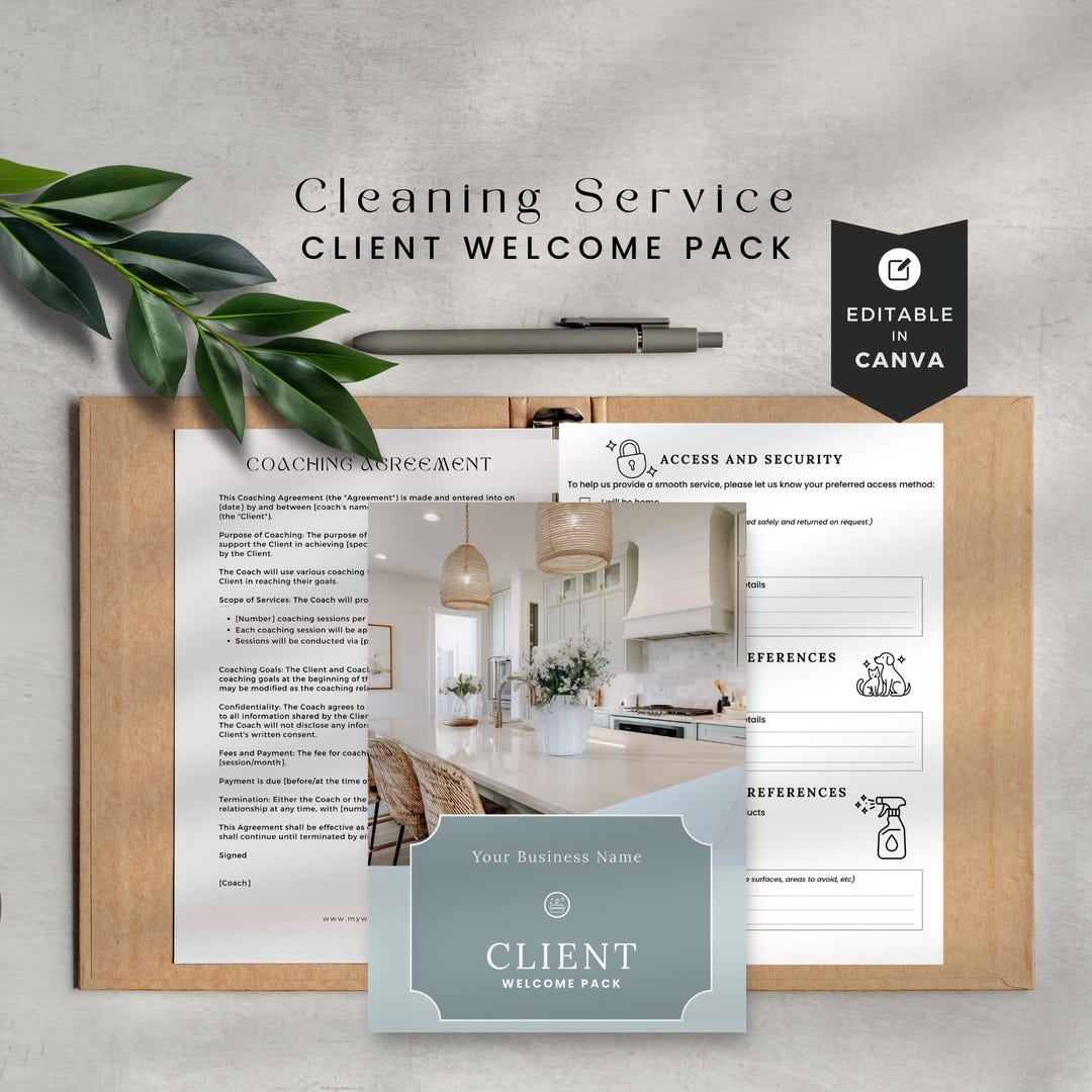 Client Welcome Pack for Cleaning Business, Editable Service Agreement ...