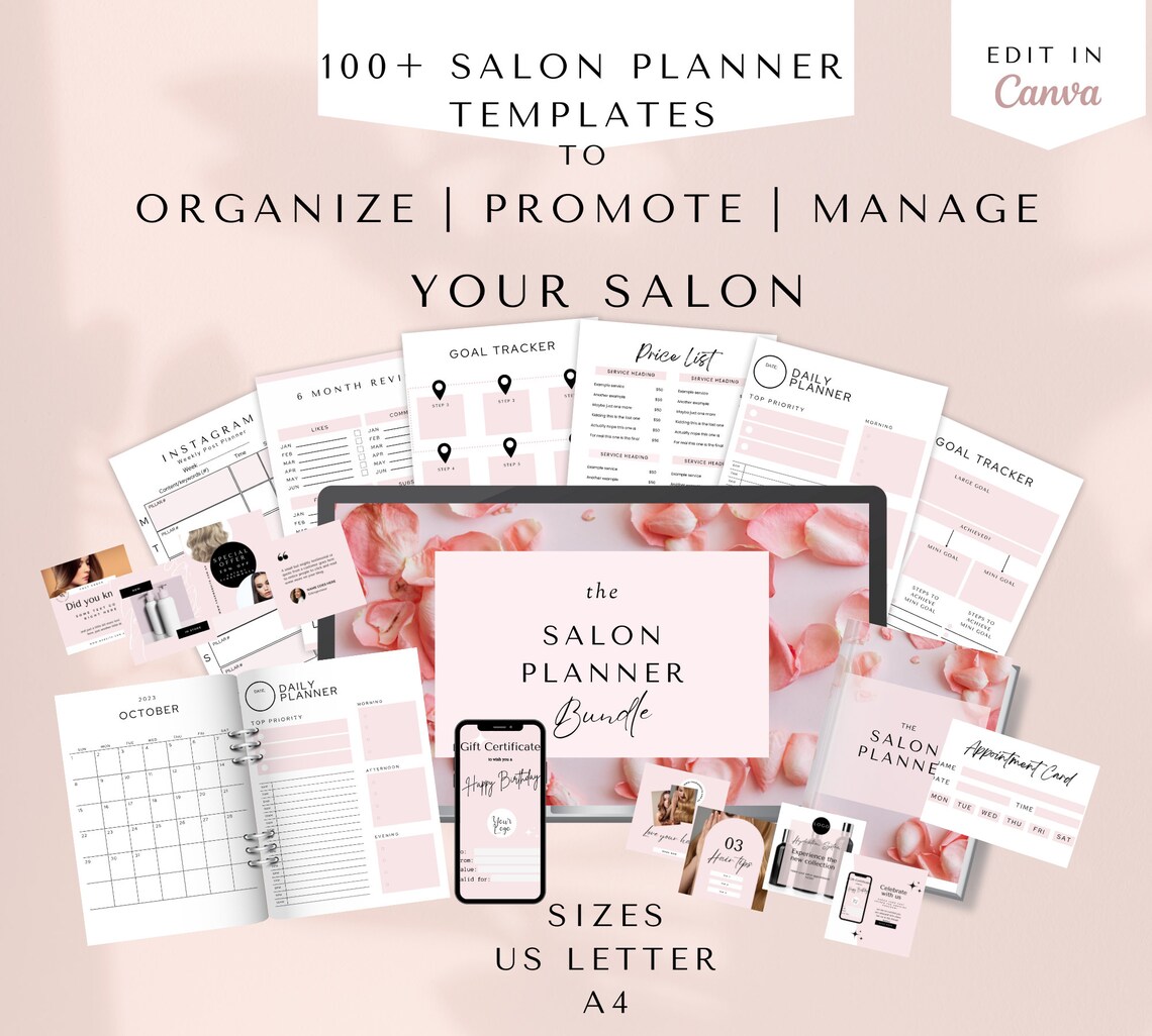 Salon Business Planner Bundle Canva Template Editable Pink - Etsy