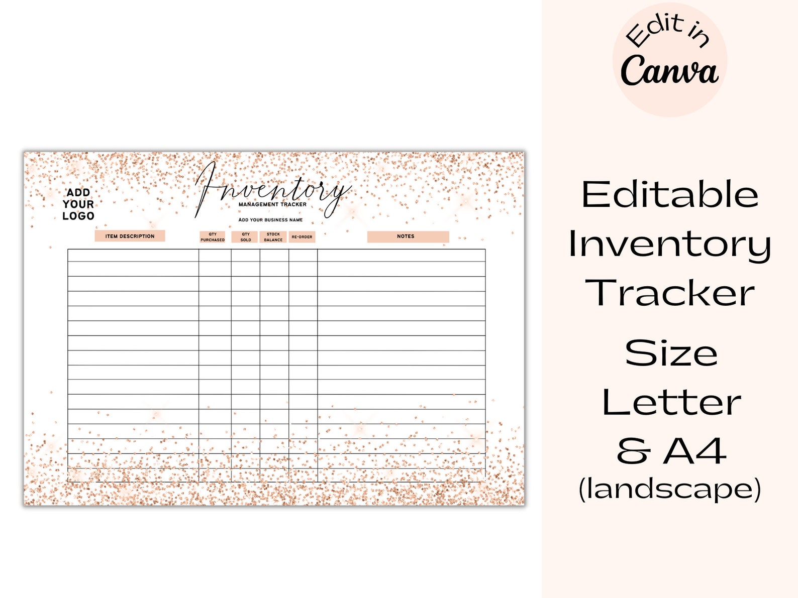 Editable Inventory Tracker Glitter Effect Printable Business - Etsy Canada