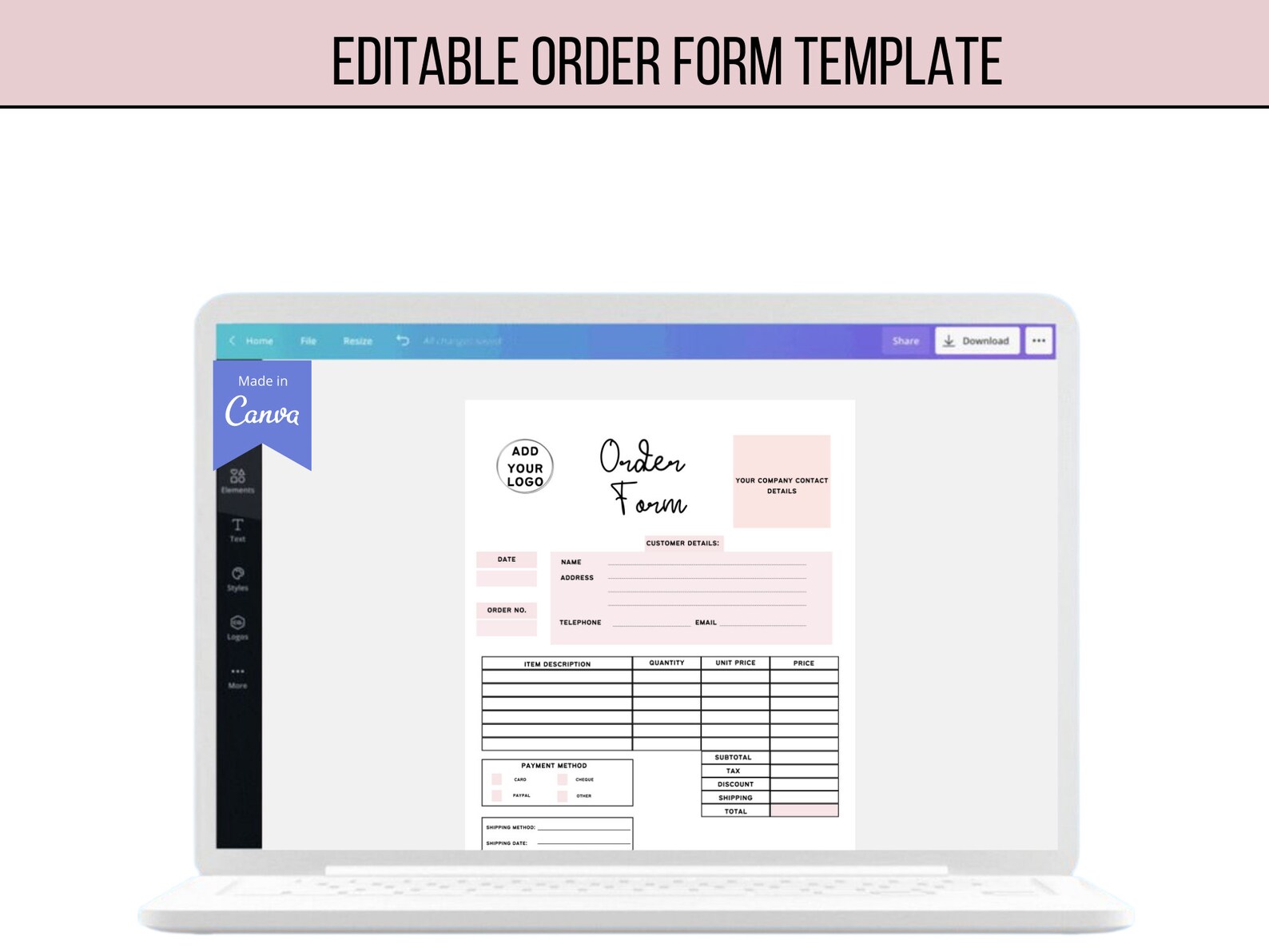 Editable Order Form Template, Custom Order Form, Printable Order Forms ...