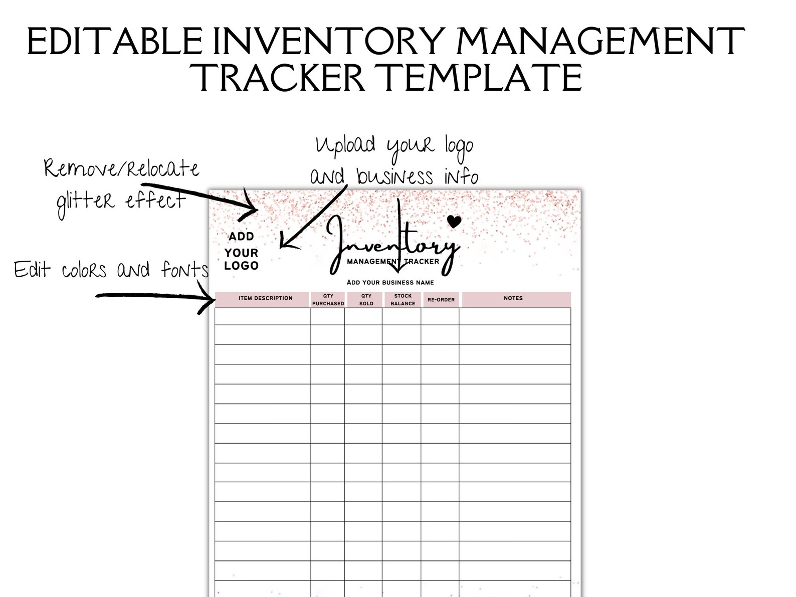 Editable Inventory Tracker, Printable Business Inventory Record ...