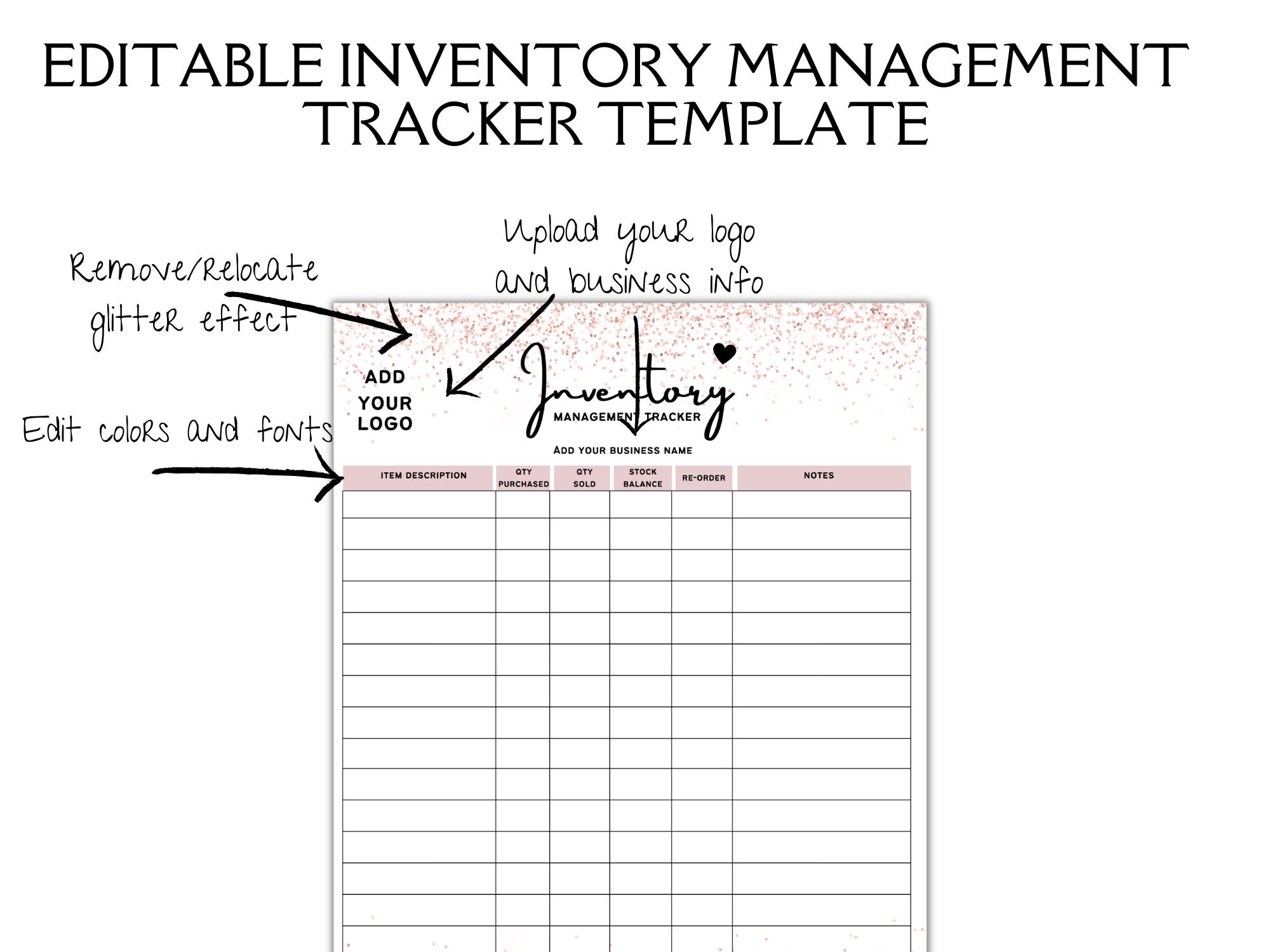 Editable Inventory Tracker, Printable Business Inventory Record ...