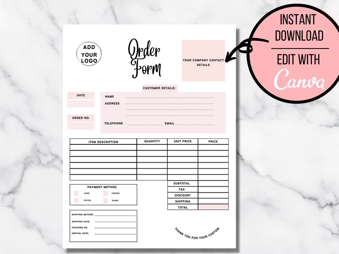 Editable Order Form, Small Business Printable Forms, Order Form ...