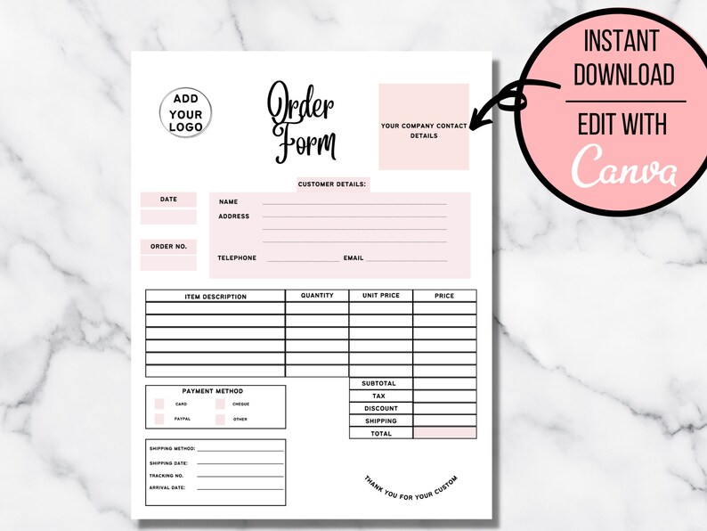 Editable Order Form, Small Business Printable Forms, Order Form ...