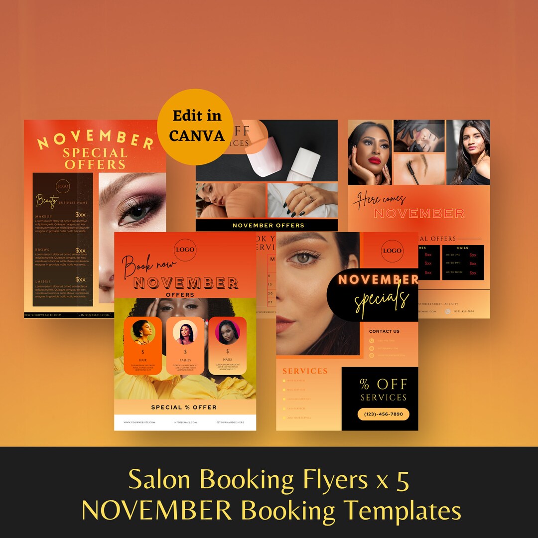 November Beauty Salon Business Flyers, Booking Sales Flyers for Hair ...