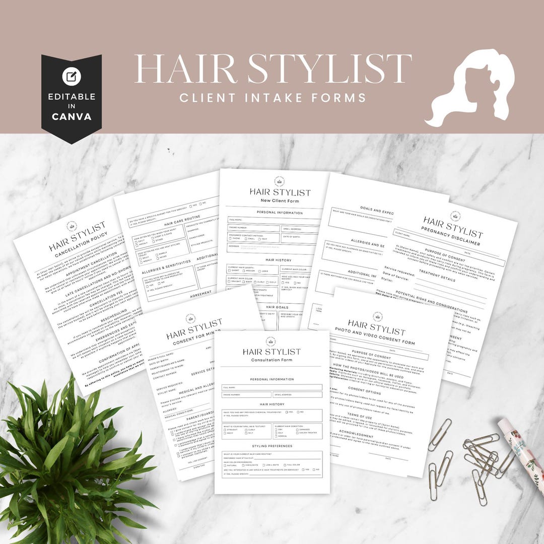 Client Intake Forms Hair Stylist, Hair Salon Client Forms Pack ...